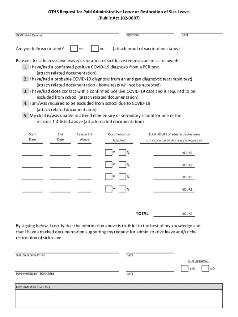 Fillable Online COVID Administrative Leave Sick Leave Restoration Form ...