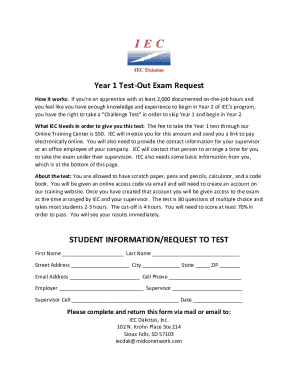 Fillable Online Year 1 Test-Out Exam RequestIEC Dakotas Fax Email Print ...
