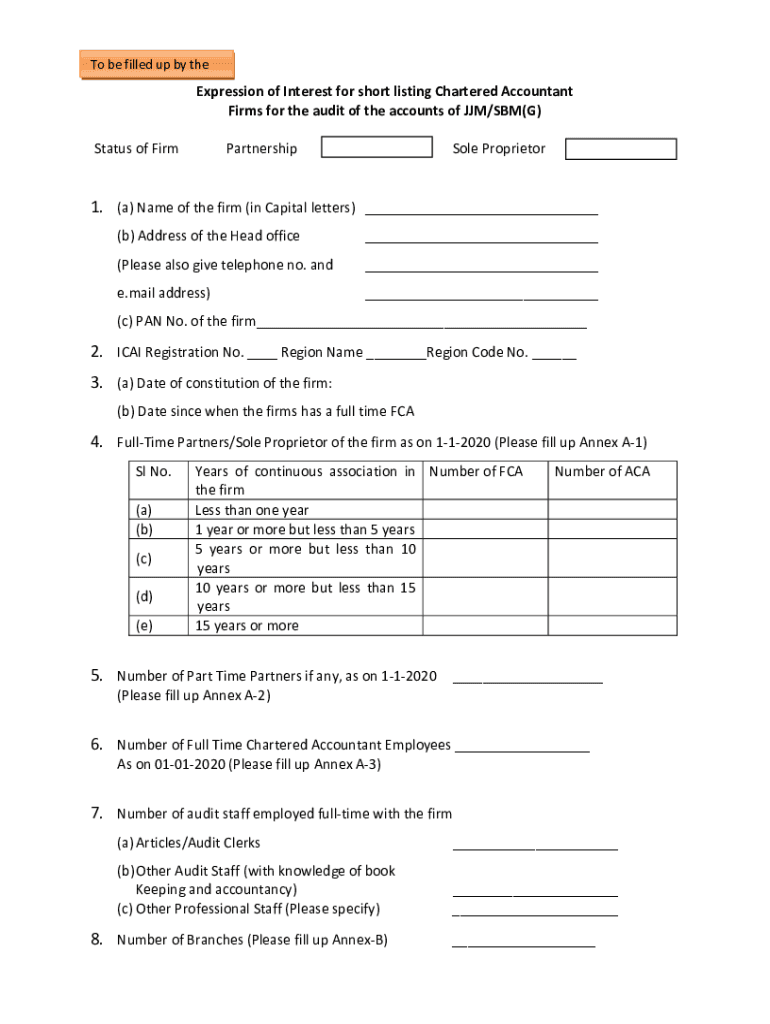 Fillable Online Expression of Interest for short listing Chartered Accountant ... Fax Email ...