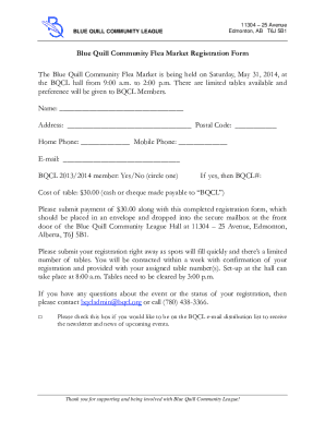 Fillable Online Blue Quill Community Flea Market Registration Form Fax ...