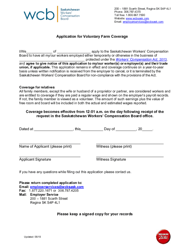 Fillable Online Voluntary Coverage Application for Farming Fax Email ...