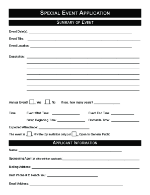 Fillable Online special event permit information & application Fax ...