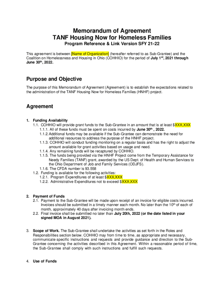 Fillable Online Sample Memorandum of Understanding (MOU) for Permanent ...