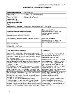 Fillable Online Governor Monitoring Visit Report - Marriott Primary School Fax Email Print ...