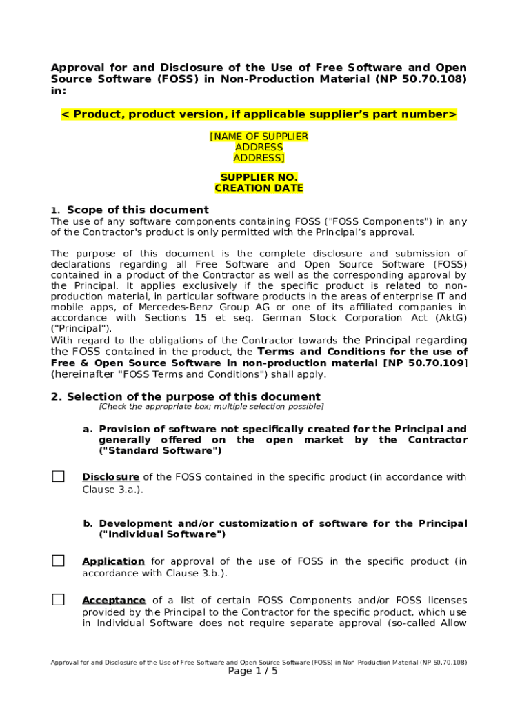 Approval for and Disclosure of the Use of Free Software and Open Source Software (FOSS) in Non ...