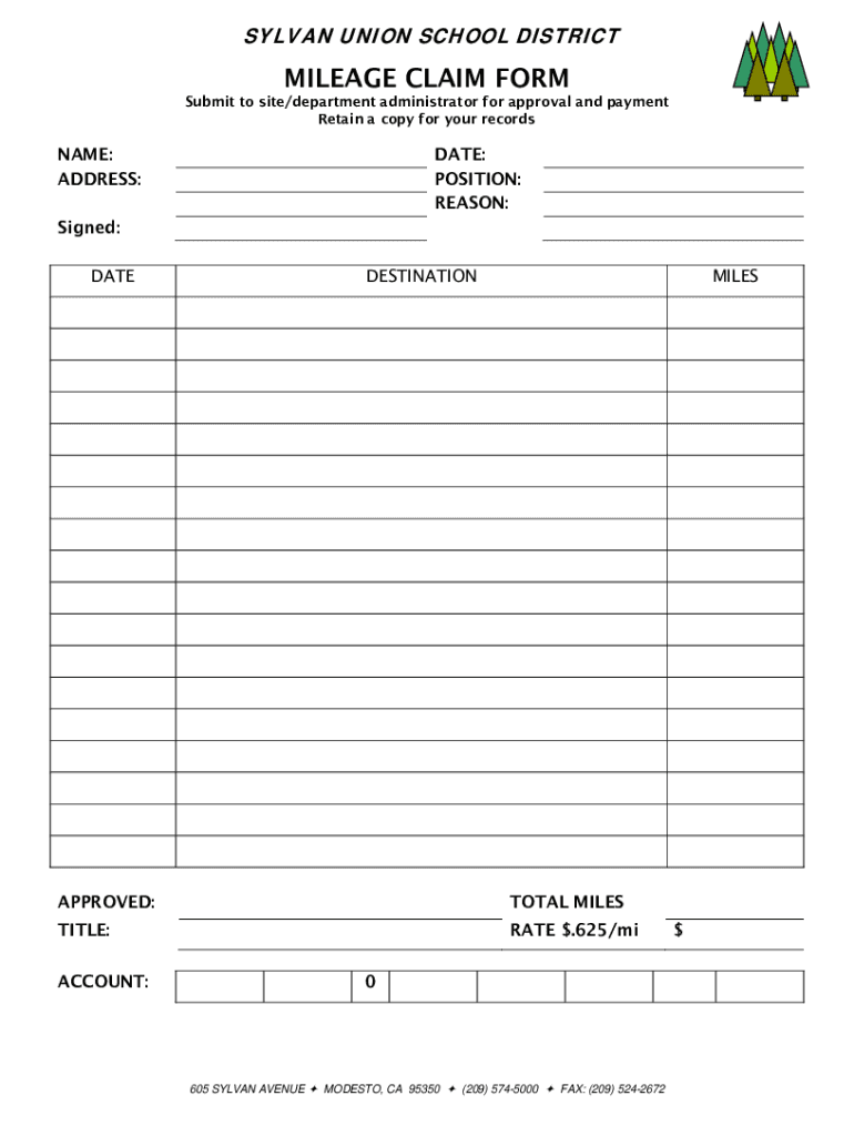Fillable Online MILEAGE CLAIM FORM Fax Email Print - pdfFiller