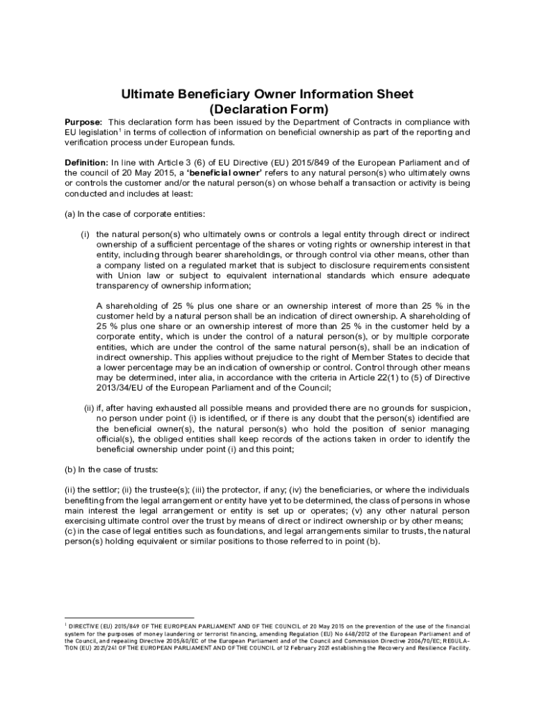 Fillable Online Ultimate Beneficiary Owner Information Sheet (Declaration ... Fax Email Print ...
