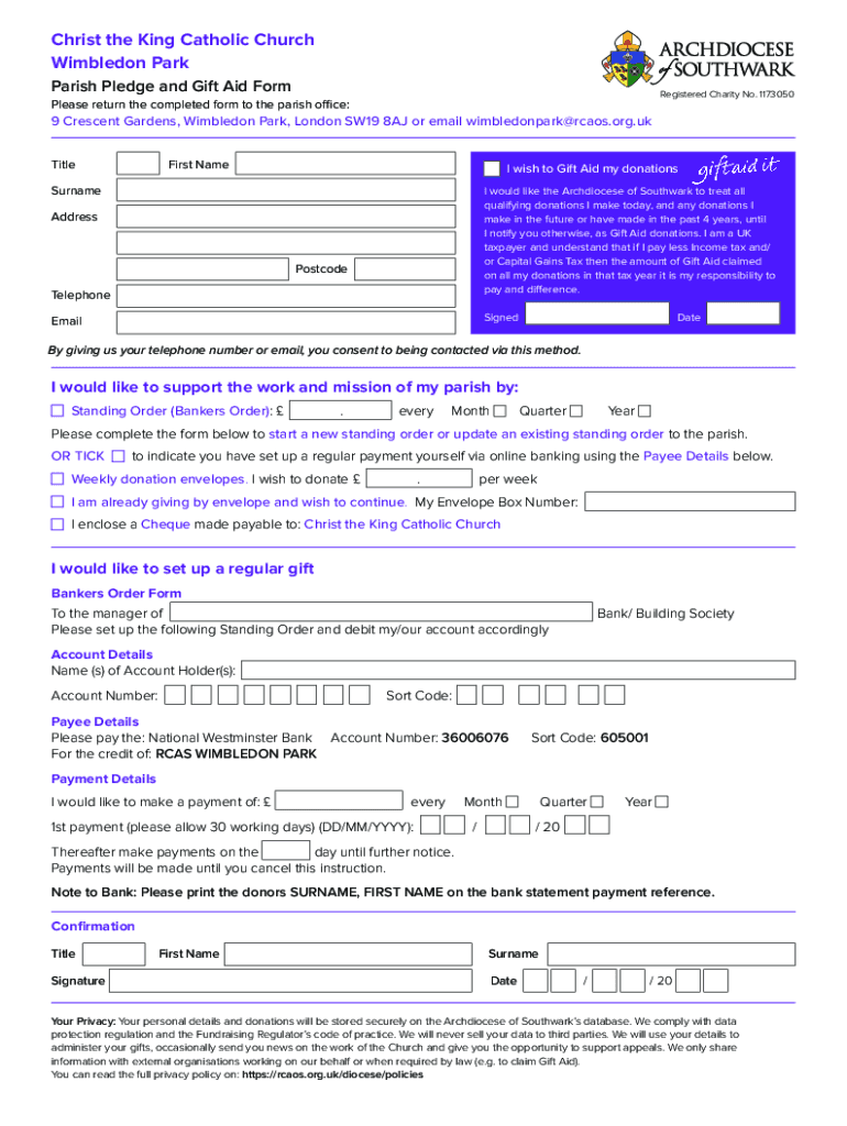 Fillable Online Clergy Support Fund - Our Lady of the Rosary, Hayes, Kent Fax Email Print ...