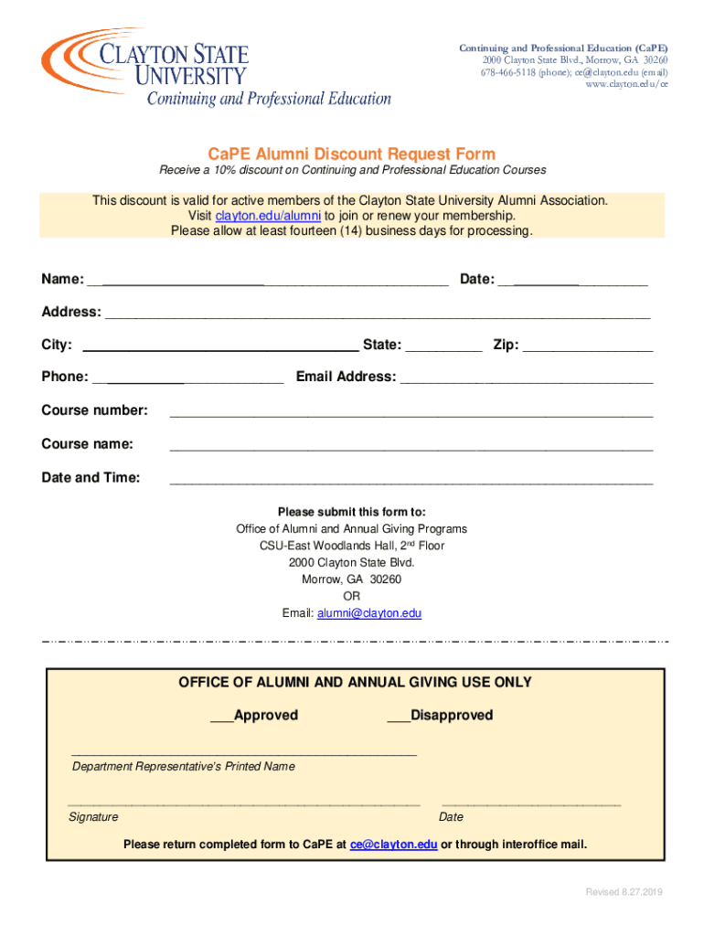 Fillable Online CaPE Alumni Discount Request Form Fax Email Print ...