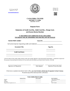 Fillable Online DONNA STARKEY Request Form Redaction of Credit Card No ...