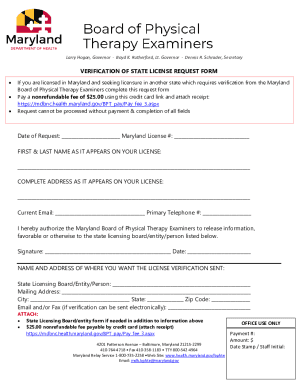 Fillable Online VERIFICATION OF STATE LICENSE REQUEST FORM Date of ...