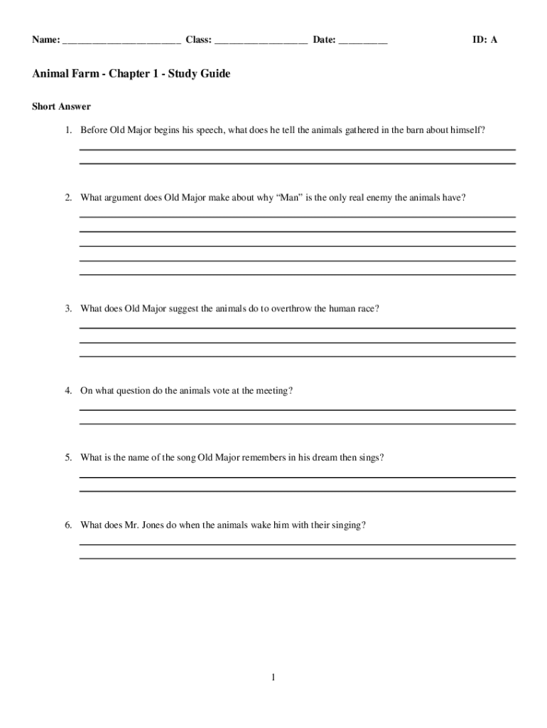 Fillable Online Chapter 1 of Animal Farm by George Orwell - Study.com ...