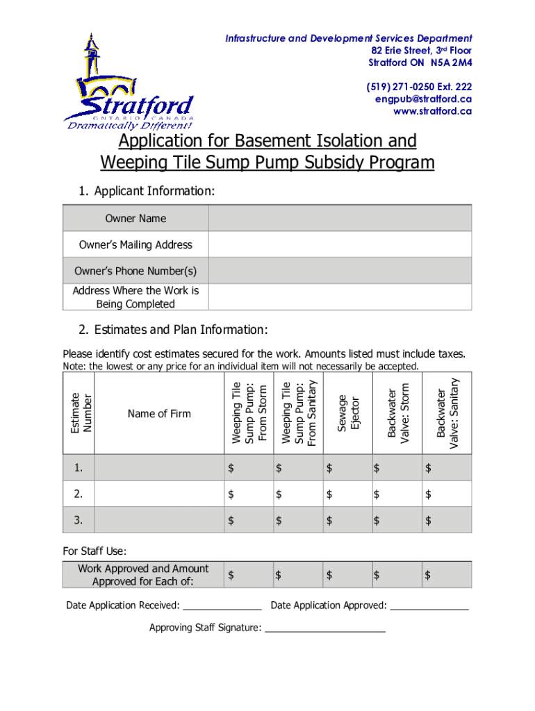 Fillable Online Application for Basement Isolation and Weeping Tile ...