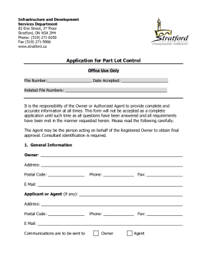 Fillable Online Application for Part Lot Control - Stratford Fax Email ...