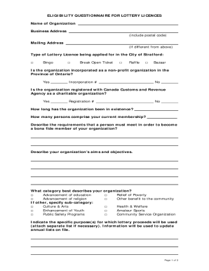 Fillable Online APPLICATION FOR LOTTERY LICENSING ELIGIBILITY Fax Email ...
