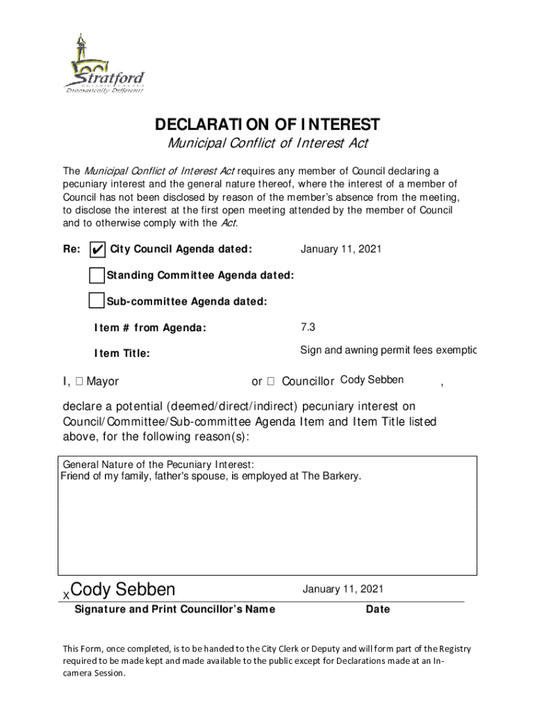 Fillable Online Written Statement of Disclosure of Interest Municipal Conflict ... Fax Email ...