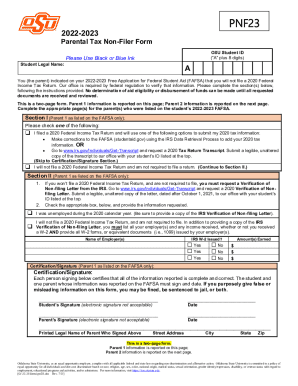 Fillable Online Parent Income Tax Non-Filer Form 2022-23 Academic Year ...