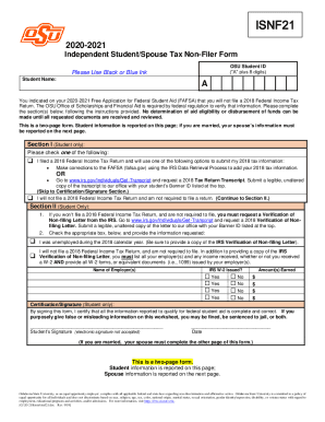 Fillable Online 2020-2021 Student Tax Non-Filer Statement FormCCV Fax ...