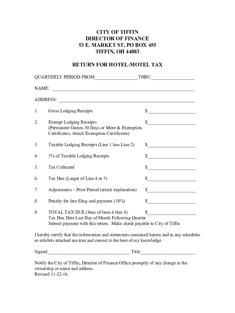 Fillable Online CITY OF TIFFIN DIRECTOR OF FINANCE 53 E. MARKET ST ... Fax Email Print - pdfFiller
