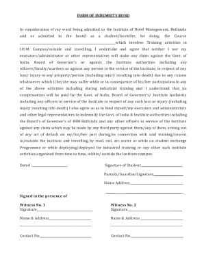 Fillable Online SAMPLE INDEMNITY BOND - The BGES School (ICSE) Fax ...
