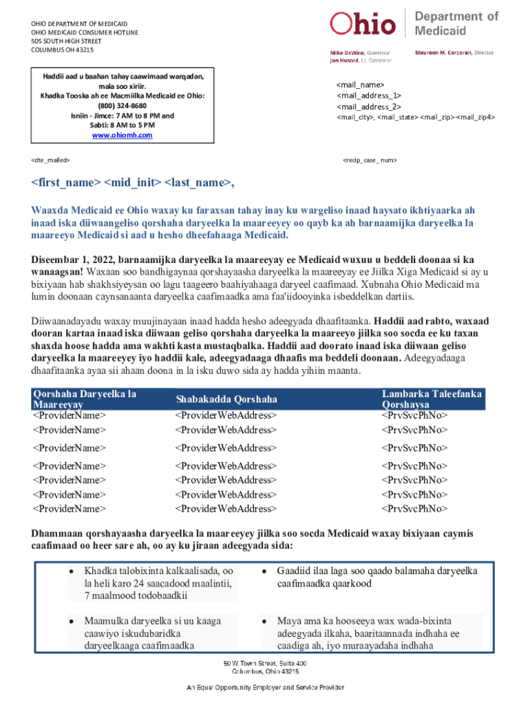 Fillable Online The Ohio Department of Medicaid is pleased to notify ...