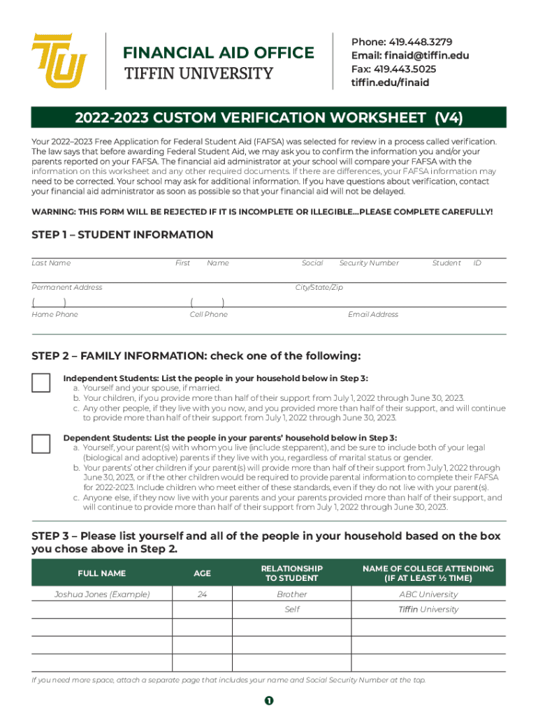 Fillable Online 22-23 Verification Worksheet (V4)McKendree University Fax Email Print - pdfFiller