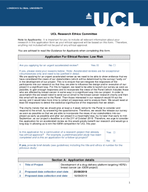 Fillable Online UCL Research Ethics Committee Application For Ethical ...