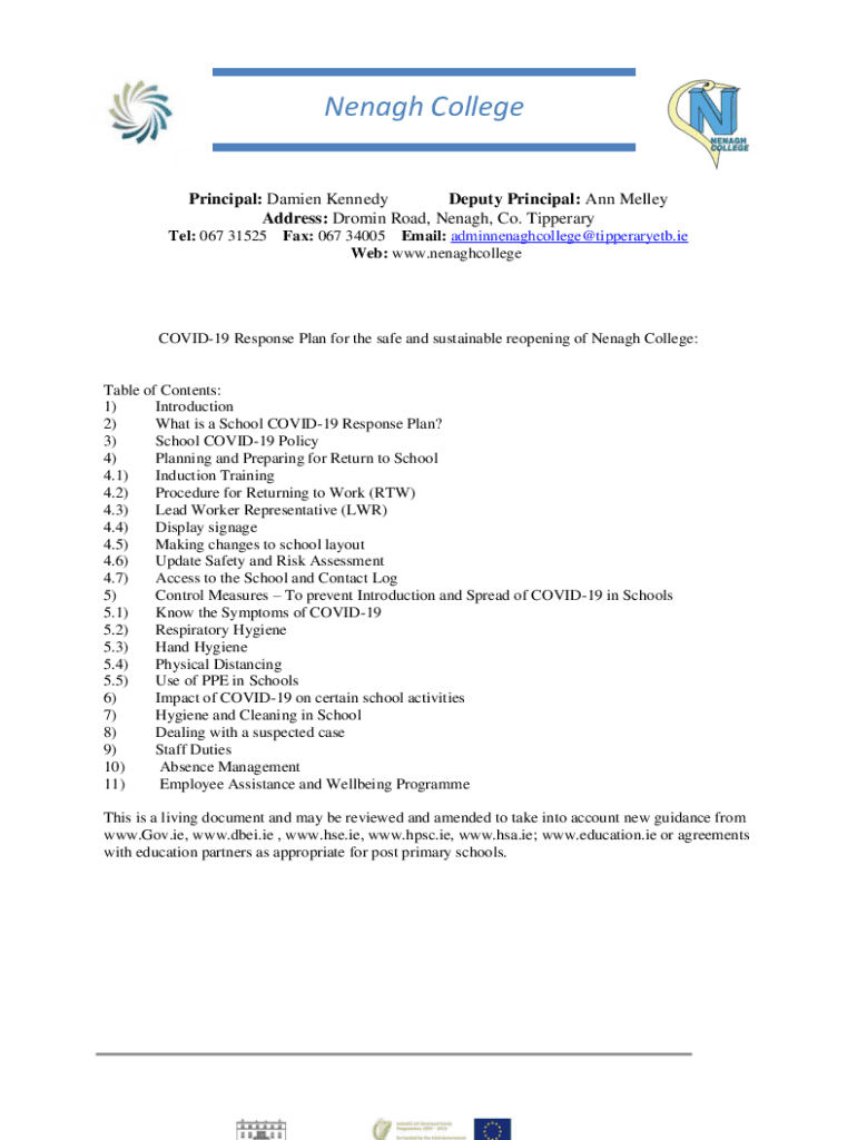 Fillable Online Nenagh College - It was with great sadness that the ...