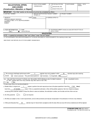 Fillable Online SOLICITATION, OFFER, AND AWARD (Construction, ... Fax ...