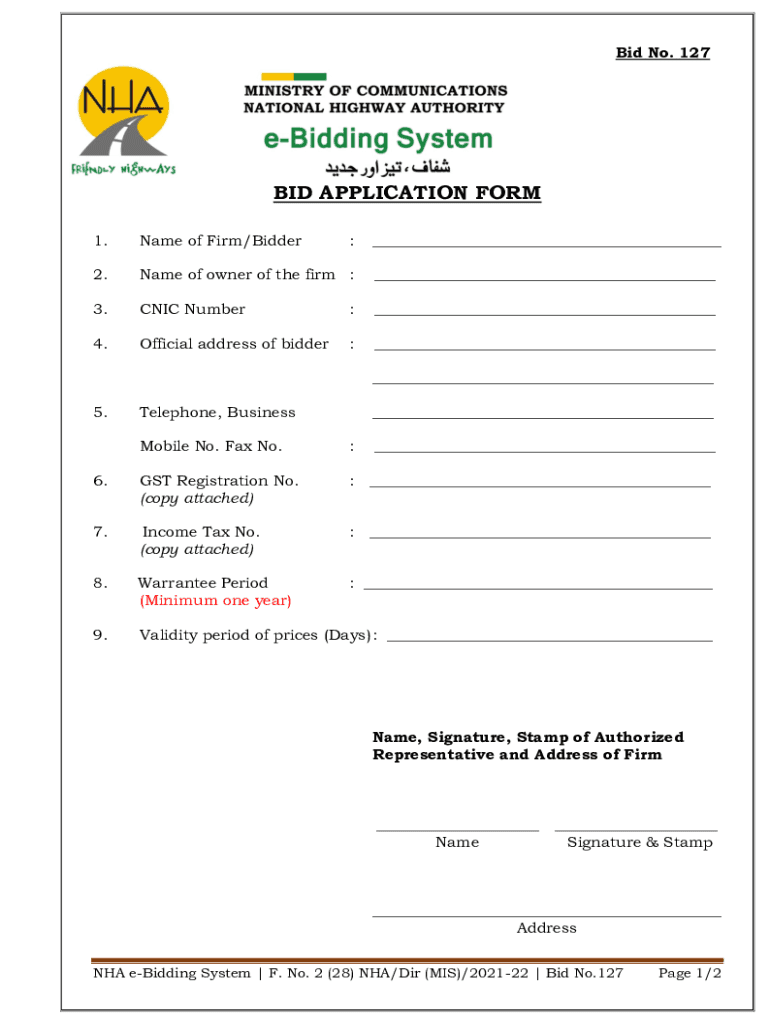 Fillable Online BIDDERS FORMS Form 1 - Bid Submission Form for Information Fax Email Print ...