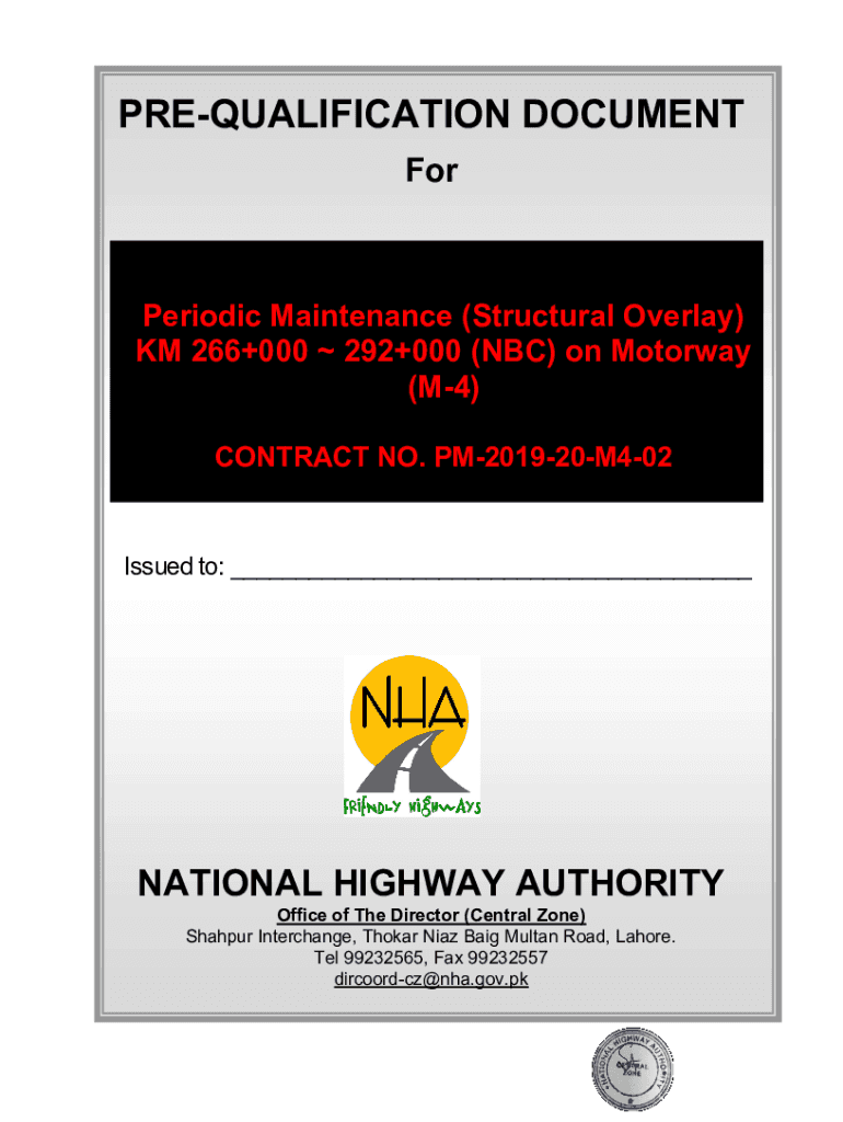 Fillable Online PRE-QUALIFICATION DOCUMENT - NHA - National Highway ...