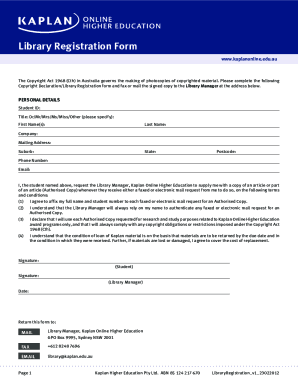 Fillable Online Library Registration Form - Kaplan Professional Fax ...