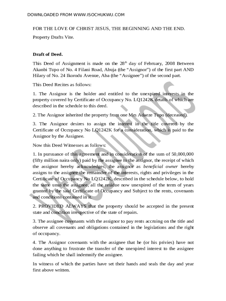 at of Deed of Assignment - Draft-X Doc Template | pdfFiller