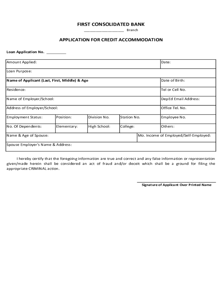 Fillable Online application for credit accommodation - First ...