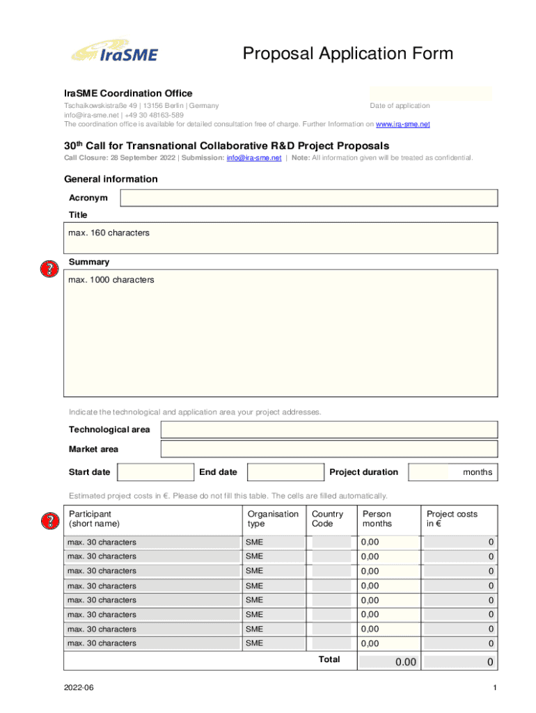 Fillable Online Proposal Application Form - ira-SME Fax Email Print - pdfFiller