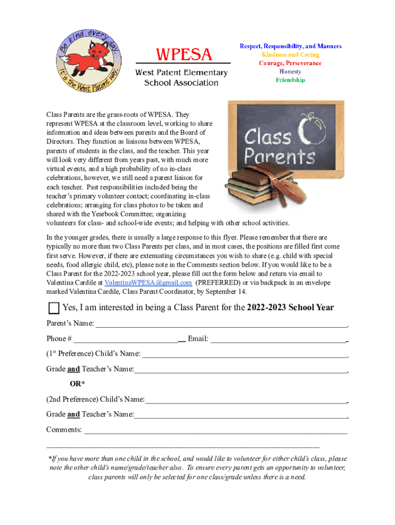 Fillable Online Class Parents WPESA Form Fax Email Print - pdfFiller