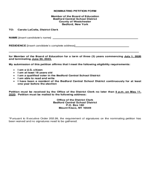 Fillable Online Nominating Petition Form - Bedford Central School District Fax Email Print ...