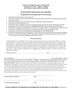 Fillable Online Senior Prom Pledge Form and Permission Slip Fax Email ...