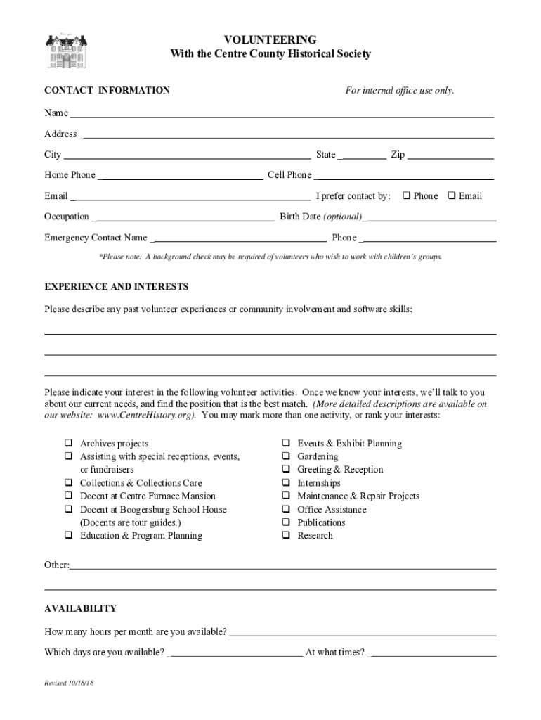 Fillable Online Find Your Niche at the Centre County Historical Society ... Fax Email Print ...