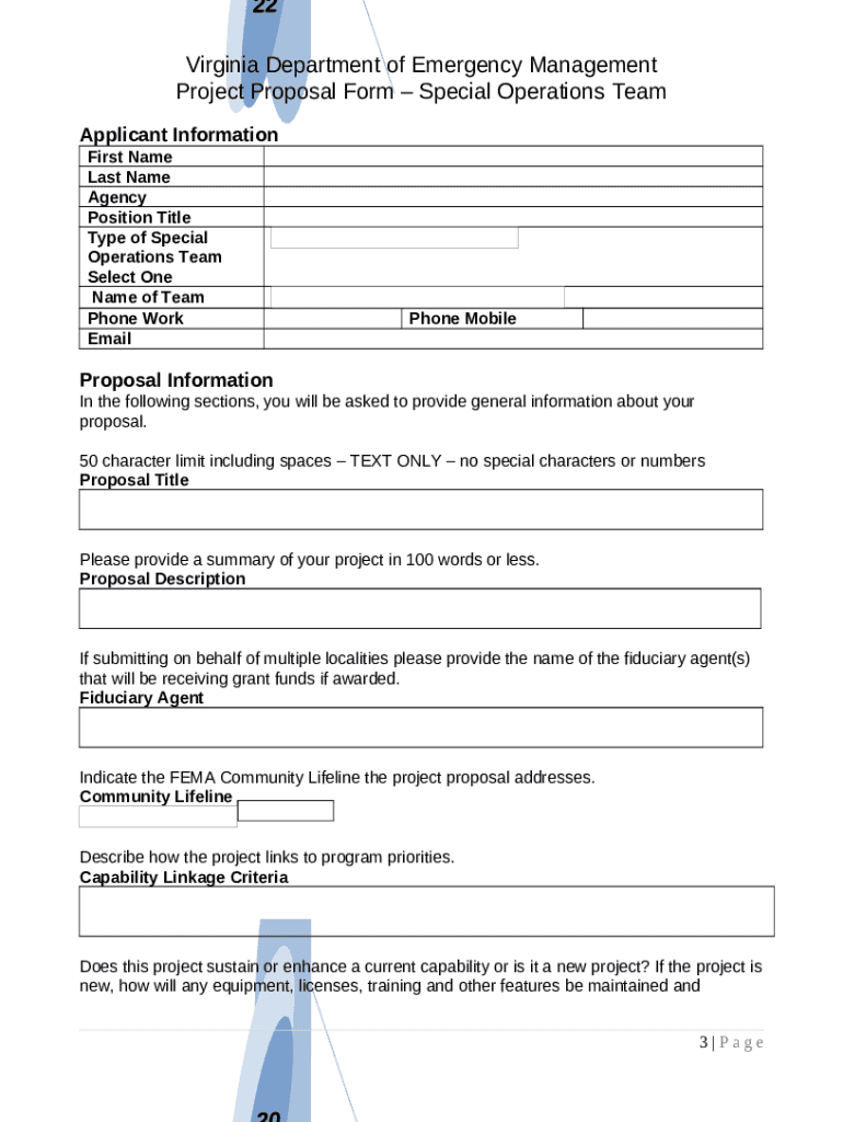 Virginia Department of Emergency ManagementProject Proposal Special ...