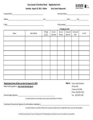 Fillable Online Gray County 4-H Archery Shoot - Registration Form Fax ...