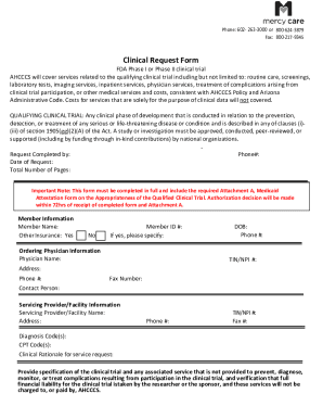 Fillable Online Clinical Request Form - Mercy Care Fax Email Print ...