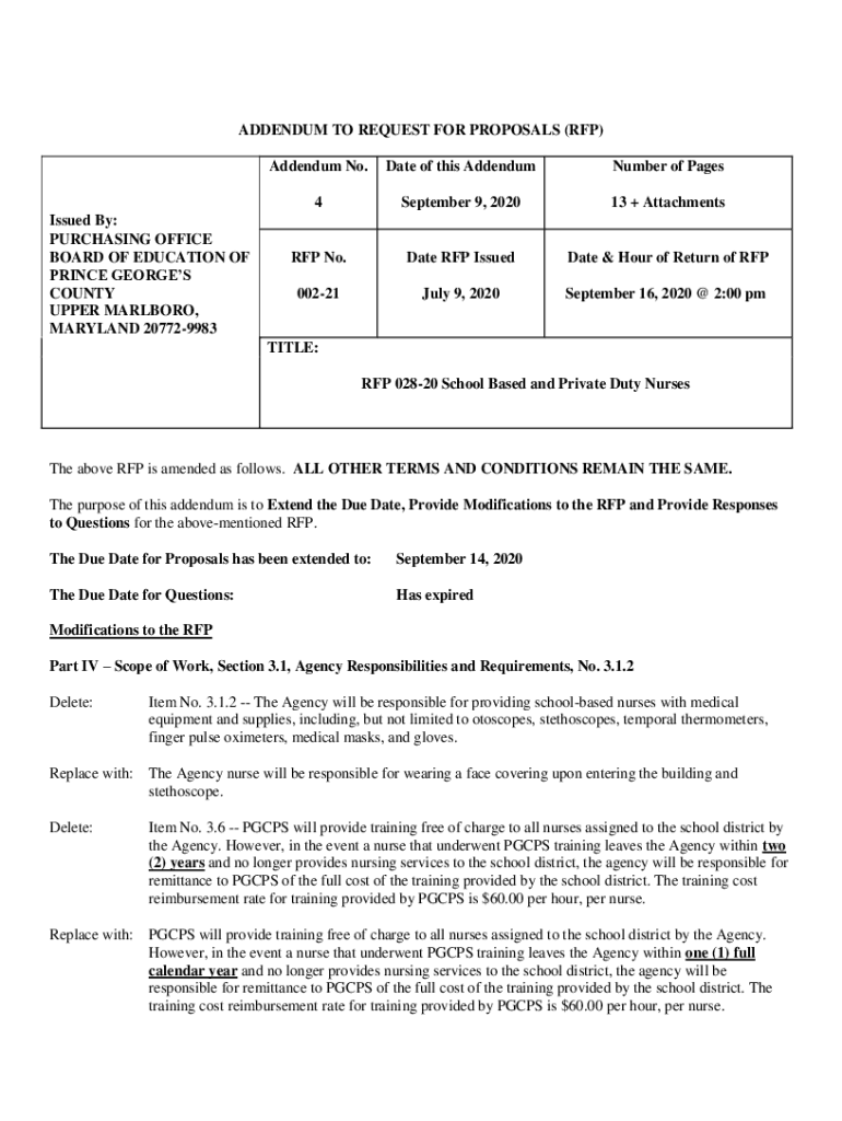 Fillable Online ADDENDUM TO REQUEST FOR PROPOSALS (RFP) Issued By Fax ...