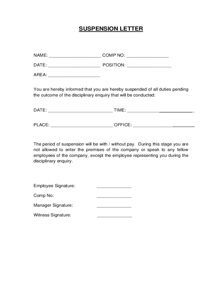 Fillable Online whmlabourlaw co Sample Letter of Suspension - Human ...