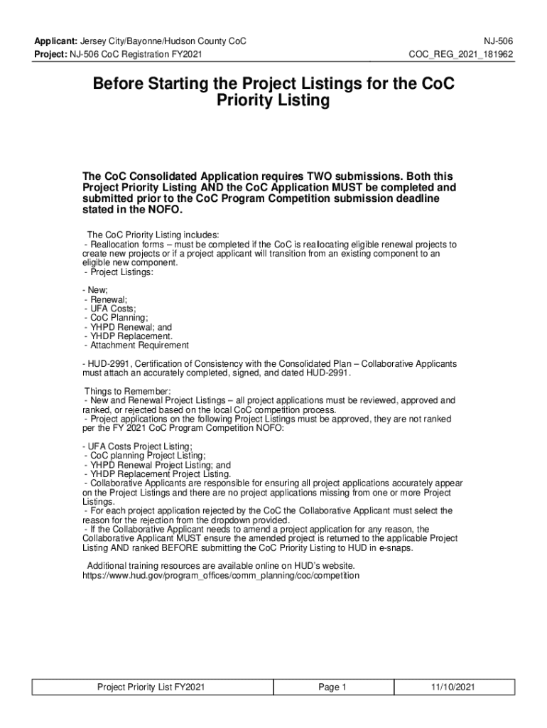 Fillable Online Before Starting the CoC Application - Hudson County Fax ...