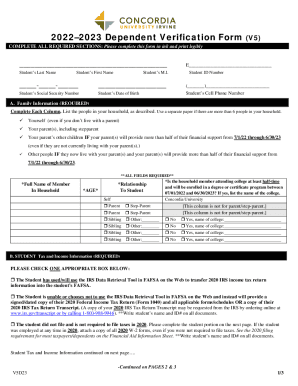 Fillable Online 20222023 Dependent Verification Form (V5) Fax Email ...