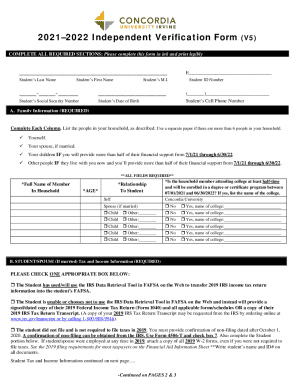 Fillable Online 20212022 Independent Verification Form (V5) Fax Email ...
