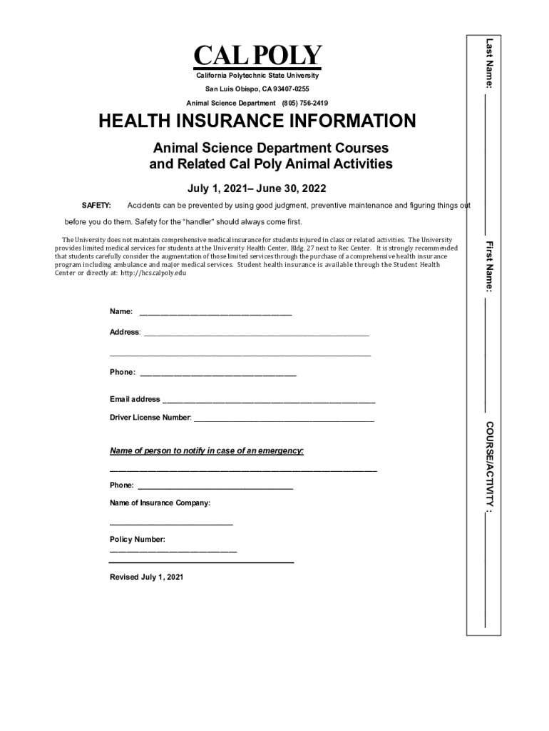 Fillable Online Cal Poly - Animal Science Department Fax Email Print - pdfFiller