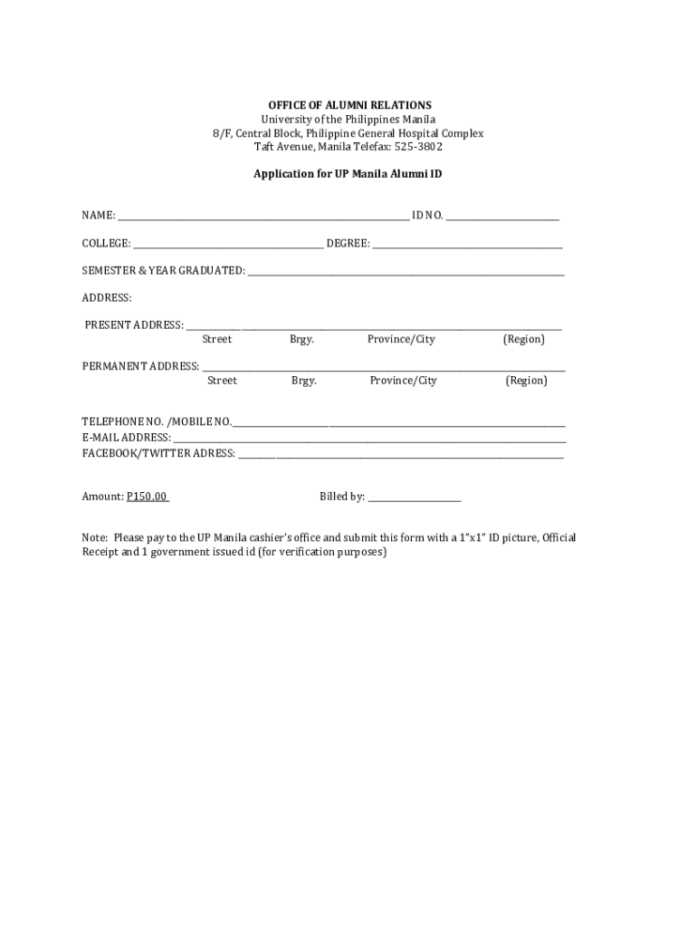 Fillable Online alumni upm edu Application Form for UP Manila Alumni I ...