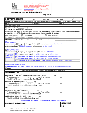 Fillable Online PROTOCOL CODE: BRAVGEMP DOCTOR'S ORDERS Fax Email Print ...